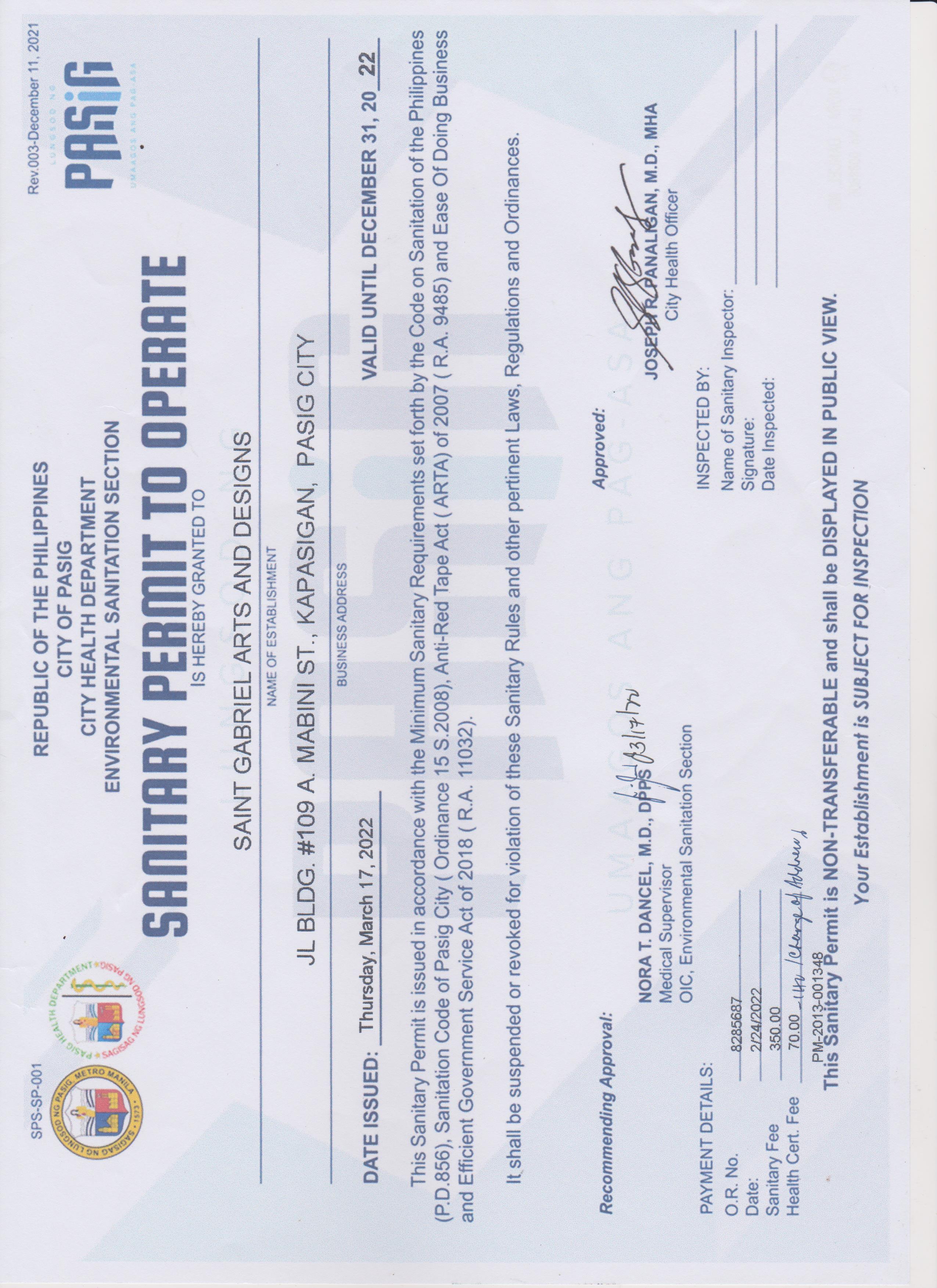 Business Permits – Architect Mayora