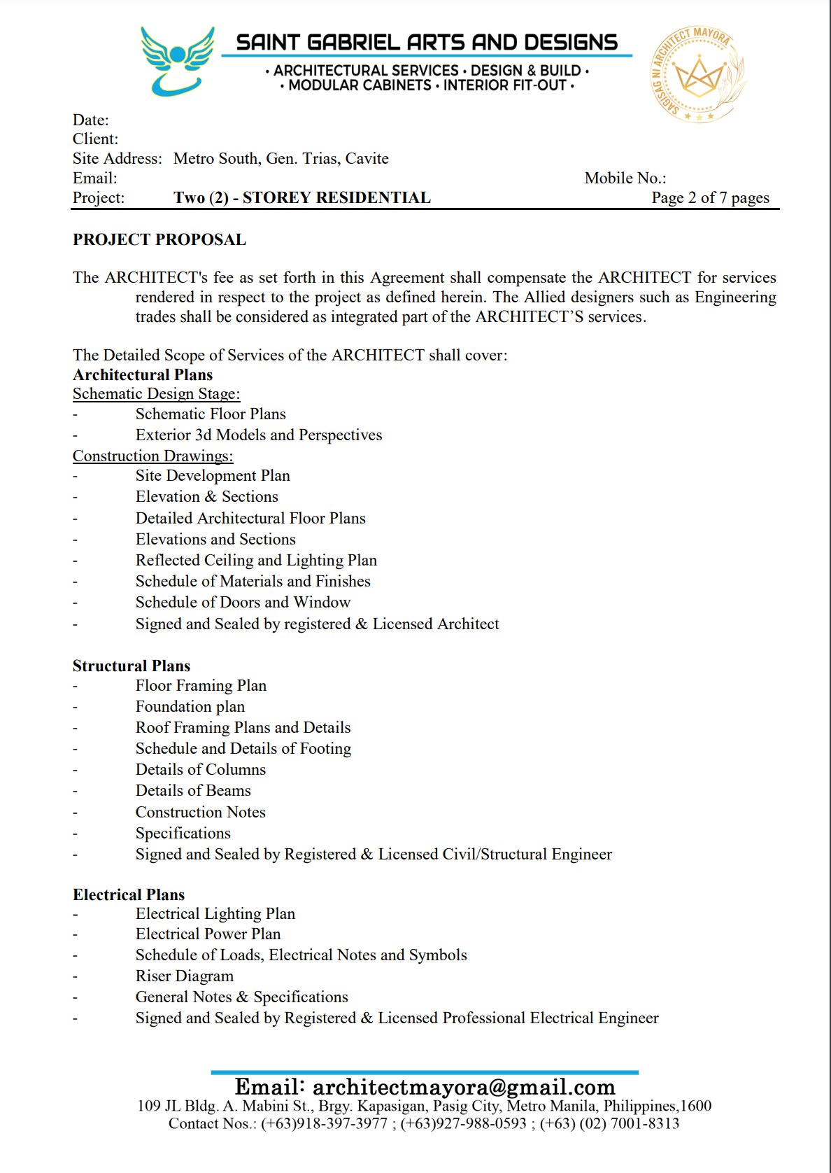 Specifications – Architect Mayora