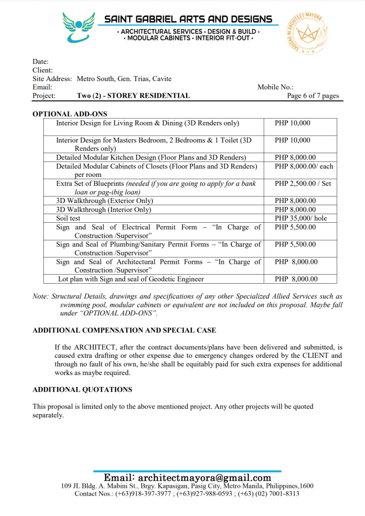 Specifications – Architect Mayora